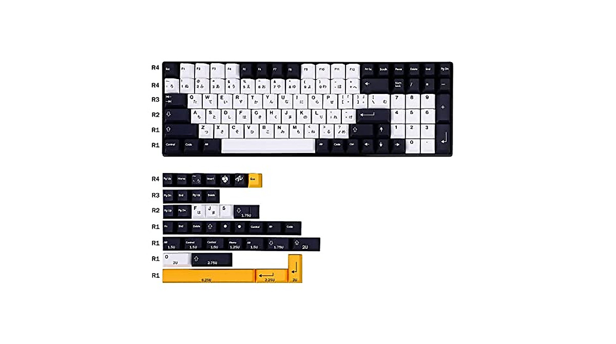 Japanese Keycaps 138 Keys - Black & White Cherry Profile PBT Set
