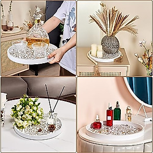 SimpleArt Wooden Serving Tray Round, Rustic Coffee Table Tray Farmhouse Tray Decor for Centerpiece Table Decorations,Kitchen Table Decor, Boho Ottoman Tray for Home White