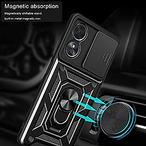 Ysnzaq Military Grade Heavy Duty Shockproof Case for Oppo A17 6.56", Sliding Window Lens Protection with Magnetic Car Bracket Phone Cover for Oppo A17 SJ Black