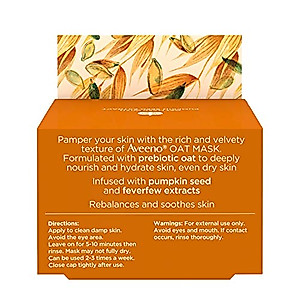 Aveeno Oat Face Mask with Soothing Pumpkin Seed Extract and Feverfew Extract, to Rebalance and Hydrate Skin, Paraben Free, Phthalate-Free, 1.7 oz