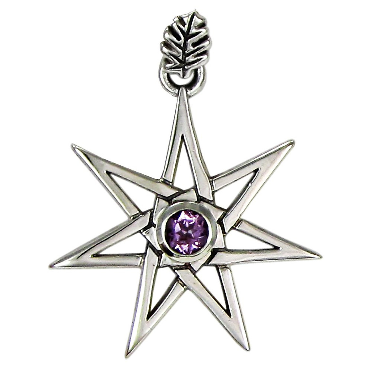 Moonlight Mysteries Sterling Silver Fairy Star Pendant - Faerie Star Septagram Jewelry with Amethyst Gemstone