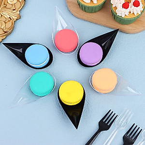 craftshou 400 Pcs 4 Inch Tear Drop Mini Appetizer Plates and Forks,Reusable Party Serving Mini Trays Small Catering Dessert Tasting Spoon Plate Plastic Dish Bowls for Sushi,Dipping Sauces,Ice Cream