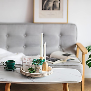 Lazy Susan Organizer Wooden Turntable: Hanobe White Round Wood Trays for Decorative Kitchen Counter Coffee Table Home Decor with Beaded Spice Spinner