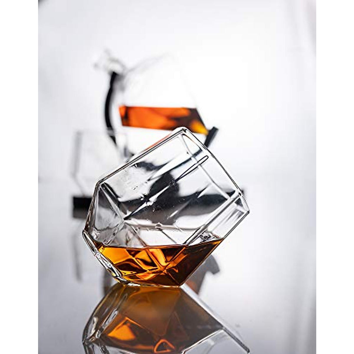Whiskey Decanter Set with Glasses ARMZAS for Men and Women Diamond Decanter with 2 Drink Glasses and Wooden Stand, Cool Luxury Decanter for Vodka Wine Whisky Liquor Bourbon Christmas Gift Idea