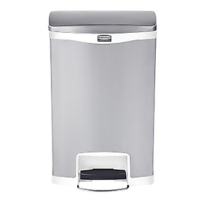 Rubbermaid Commercial Slim Jim Stainless Steel Front Step-On Wastebasket, 13-gallon, White (1901997)