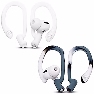 WC HookZ Combo Pack - Upgraded Over-Ear Hooks for AirPods Pro - 2 Pairs of Large & Small Size Included in Package Made by Wicked Cushions | Winter White & Mixed Marble