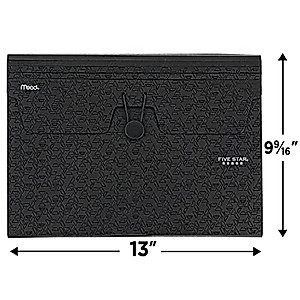 Five Star 6 Pocket Expanding File Organizer, Plastic Expandable File Folders with Pockets and Tab Inserts, Holds 11" x 8-1/2", Bungee Closure, Black (72391)