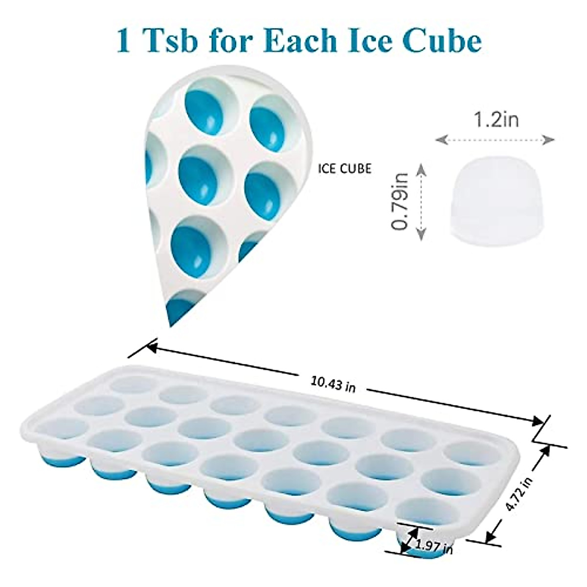 Ice Cube Trays with Lids BPA Free, 4 Pack Easy Release Silicone Ice Cube Trays for Freezer 84 Sphere Ice Tray with Stackable No Spill Lids, Dishwasher Safe, Blue & Green