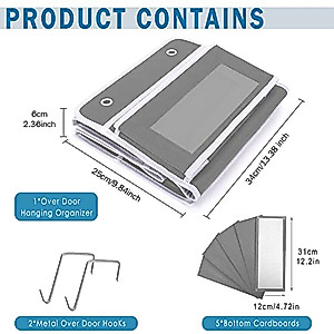 TASIXUN Over Door Hanging Organizer, 5-Shelf Wall Mount Foldable Storage for Bedroom or Kitchen, Clear Window Large Pockets for Storage Cosmetics, Stationery, Sundries (Grey, 5 Layers)
