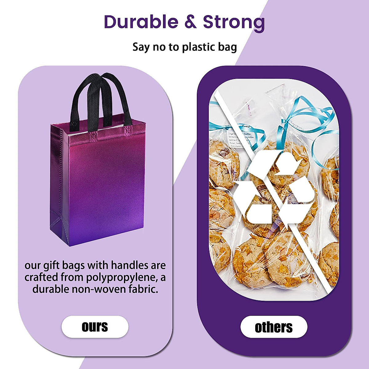 Shindel 6PCS Gift Bags with Handles, Reusable Gift Bags with Iridescent Finish 8"x4"x10" Gradient Purple Party Favor Bags for Birthdays Goodies Treat