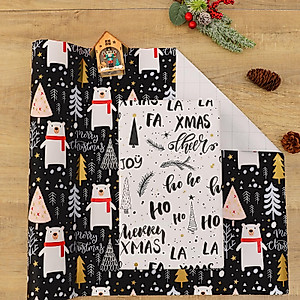 BULKYTREE Christmas Wrapping Paper with Cut Lines for Kids Boys Girls - 3 Mini Rolls Vintage Red Truck, Xmas Greetings Tree, Polar Bear in Black & White - Holiday Gift Wrap Bundle, 17.7 X 120 Inch Per