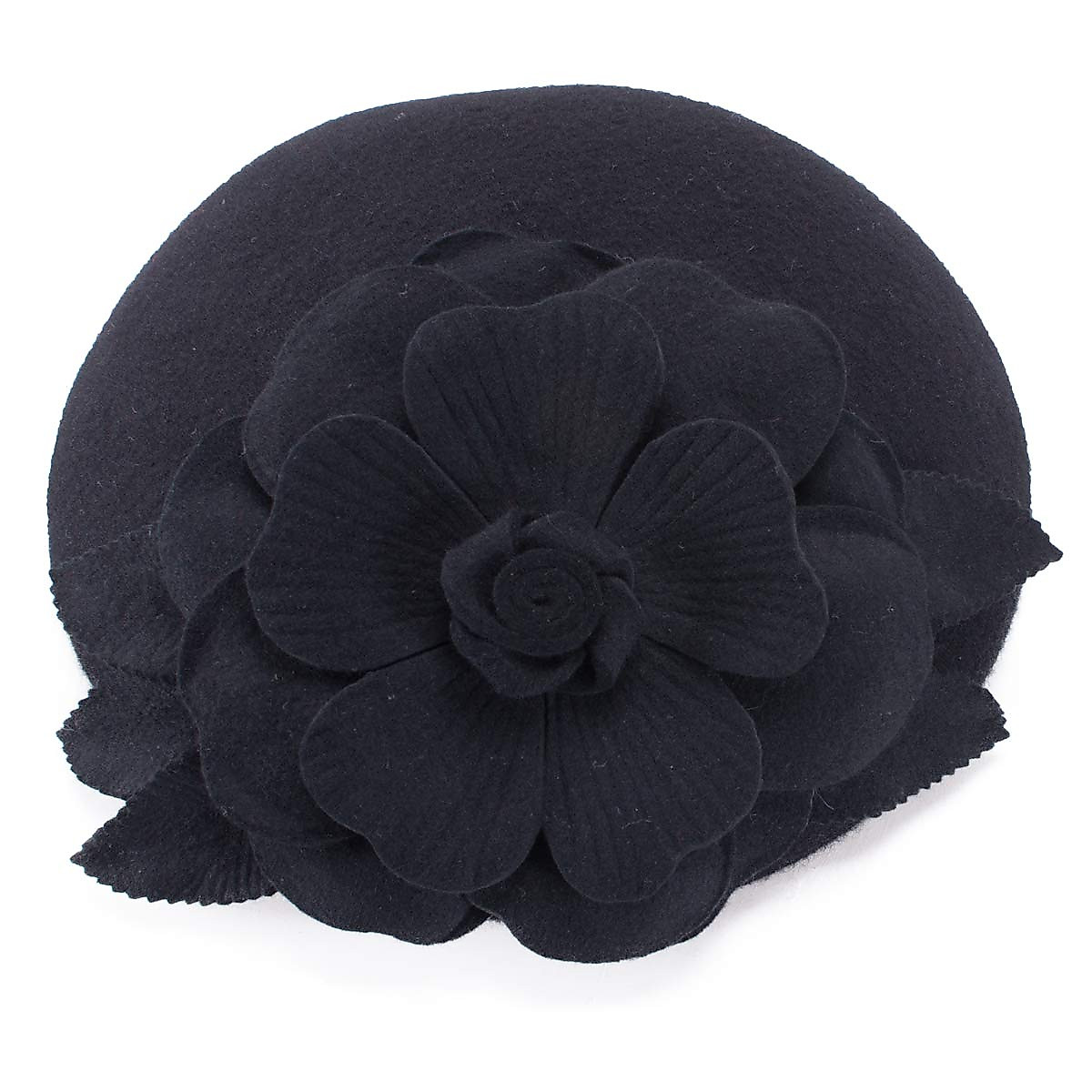 Lawliet Flower Womens Dress Fascinator Wool Pillbox Hat Party Wedding A083 (Black)