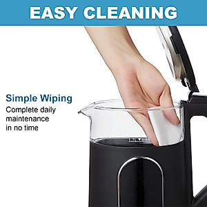 Tesslux Electric Tea Kettle, 1.7 Liter / 1500W Water Boiler Heater with Temperature Control, Cordless, BPA-Free, 4 Preset Heating Programs, Glass Boiling Teapot, Black