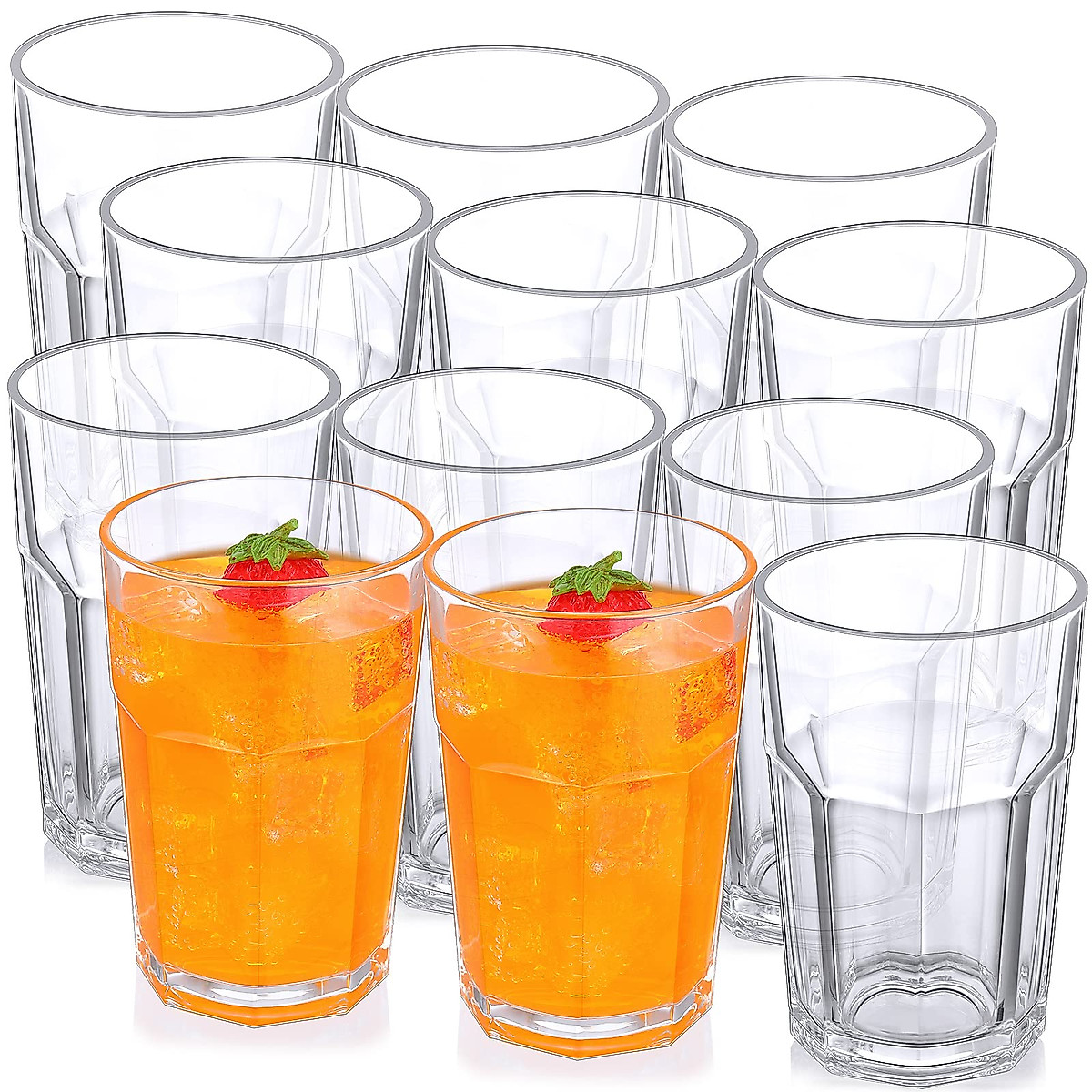 Zopeal Water Glasses Set of 12 Drinking Glasses Tumblers Glassware Highball Glasses Tall Glass Cups Clear Heavy Base Glasses for Christmas Party Water Soda Beer Cocktails and Mixed Drink (14.5 oz)