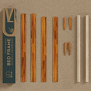 Bme Dinkee 15 Inch Signature Bed Frame Without Headboard - Modern & Minimalist Style with Acacia Wood - 12 Strong Wood Slat Support - Easy Assembly - No Box Spring Needed - Caramel, Twin
