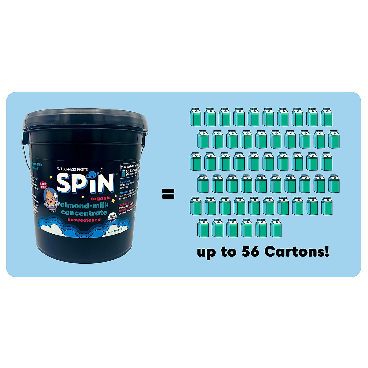 Wilderness Poets SPiN, Organic Almond Milk Concentrate (Unsweetened) - (1 gallon - 8 Pound) - 228 Servings - Make Almond Milk or Non-Dairy Creamer for Coffee, Tea, Lattes, Smoothies and Vegan Desserts (128 Ounce - 8 Pound)
