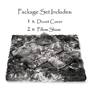 Chanasya Premium Wolf Faux Fur Duvet Cover Set - Faux Fur & Minky Blanket Duvet Cover (90” x 90”) & 2 Pillow Shams (20” x 26”) - 3-Piece Set, Gray, Queen