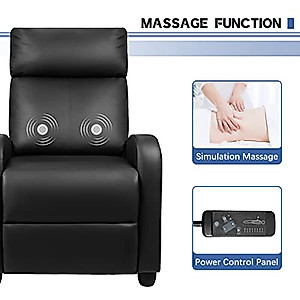 Furniwell Recliner Chair Massage Recliner Sofa Chair Adjustable Recliner Home Theater Seating Modern Living Room Recliners with PU Leather Padded Backrest and Thick Seat Cushion (Black)