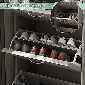 FAMAPY Modern Shoe Cabinet with 3 Flip Drawers, Freestanding Shoe Storage Cabinet, Slanted Design, Shoe Storage Organizer for Hallway Entryway Grey (22.4”W x 9.4”D x 42.3”H)