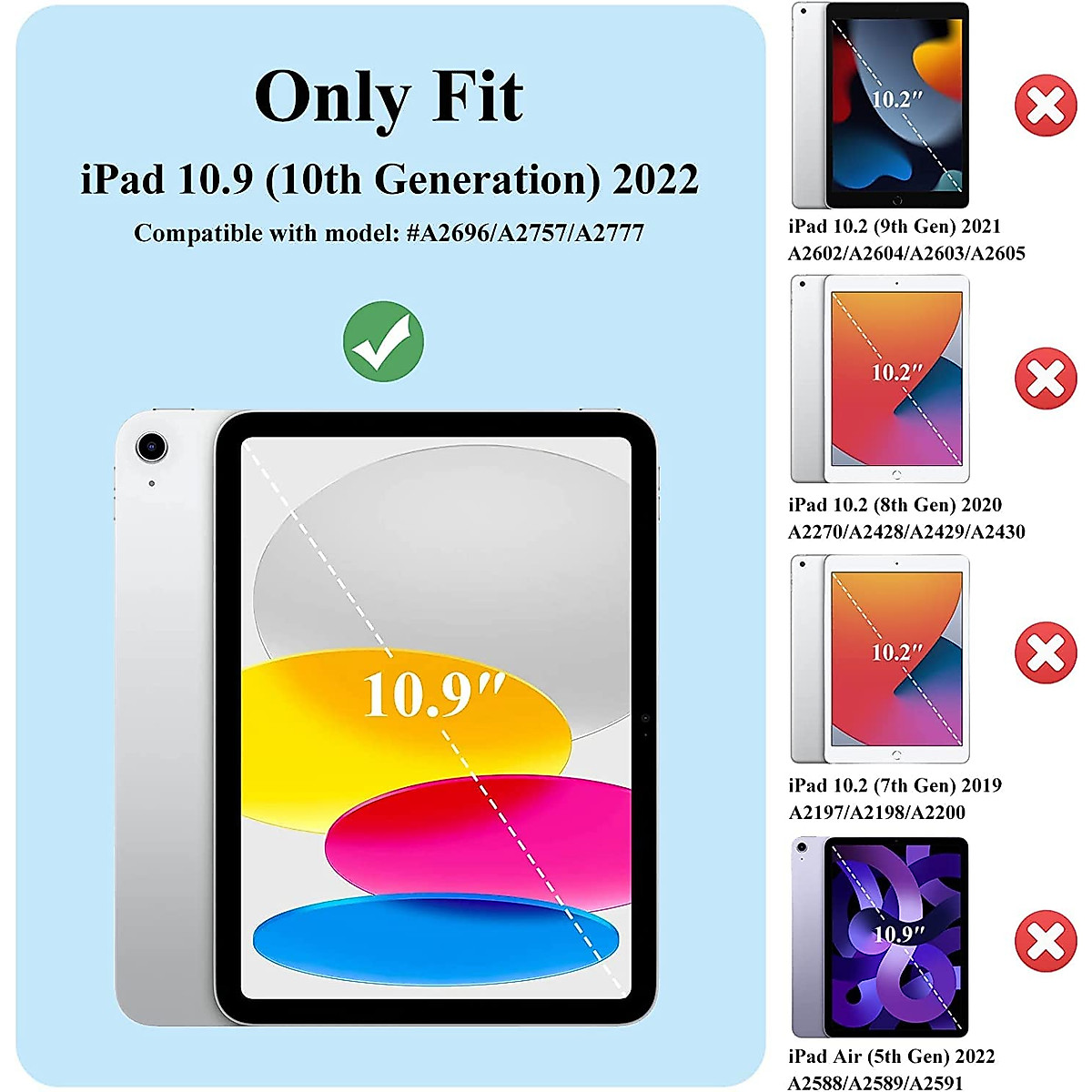 TIRIN New iPad 10th Generation Case 2022, iPad 10.9 inch case with Built-in Screen Protector & Pencil Holder & Rotating Hand Strap Stand Shockproof Protective Case for iPad 10th Gen 10.9, Aqua Teal
