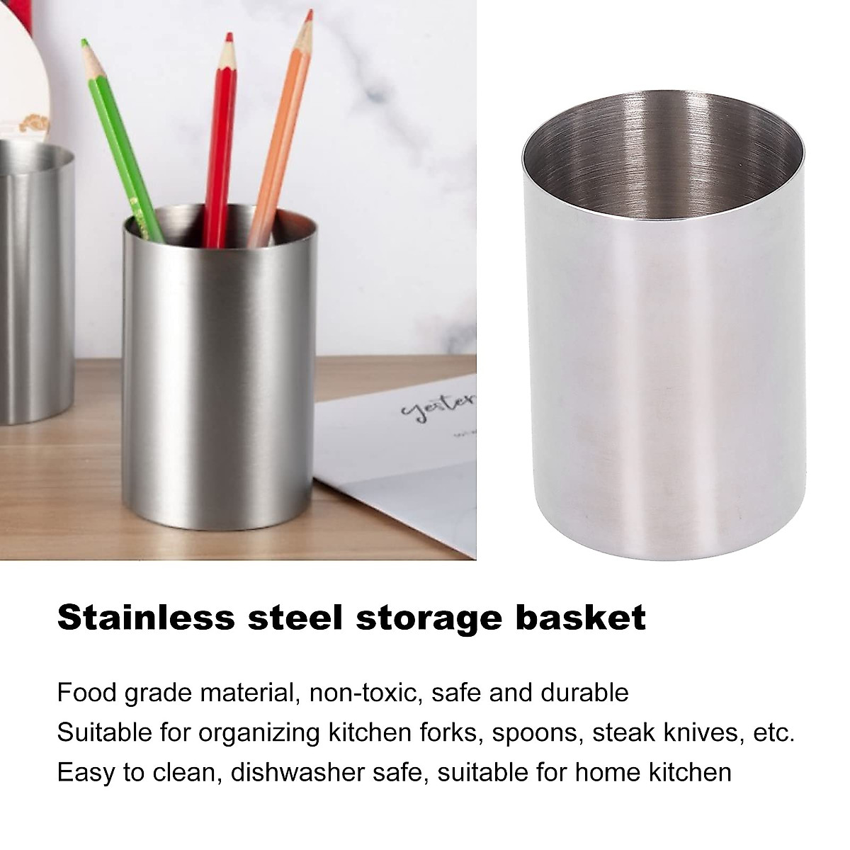 Mokernali Stainless Steel Utensil Holder, Kitchen Utensils Holder for Countertop, Kitchen Cooking Caddy and Countertop Utensil Organizer for Chopsticks Spoon Fork Steak Knife, 3.3 x 2.4 In