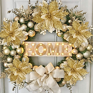 GREENTIME 12 Pcs Glitter Poinsettia 5.5" Artificial Flowers Christmas with Clips Stems Xmas Tree Ornaments for Wedding Party Wreath Decoration (Golden)