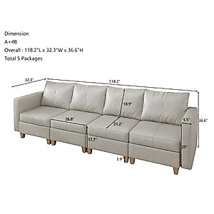 EASE MOOSE Modular Sectional Couch with Storage Seats,4 Seat Faux Leather Convertible Modular Sofa Sectional Sofa Couch with Reversible Chaises for Small Spaces