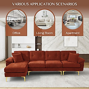 Nolohoo U Shaped Sectional Sofa Couch,114" Comfy L Shape Sofa with Chaise Lounge Ottoman, Modern Upholstered Chenille 4 Seat Modular Couch Set for Living Room Office, Orange