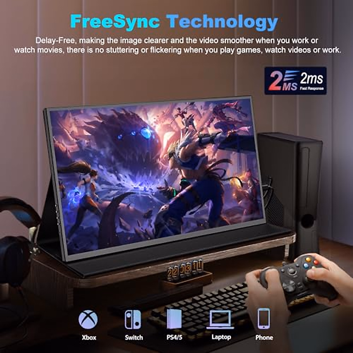 COOLHOOD 18.5" Portable Monitor, FHD IPS 1080P Laptop Monitor USB C HDMI Gaming Ultra-Slim Screen w/Invisible Stand & Speaker,Plug&Play, External Monitor for Laptop PC Mac Xbox PS5/PS4 Switch