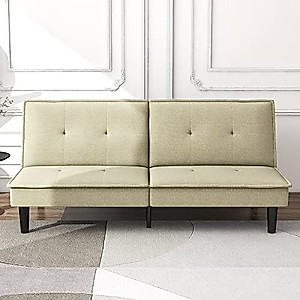 LIFERECORD Futon Sofa Bed Modern Linen Fabric Convertible Folding Lounge Couch Loveseat Daybed for Living Room Apartment Dorm, Banana Toffee