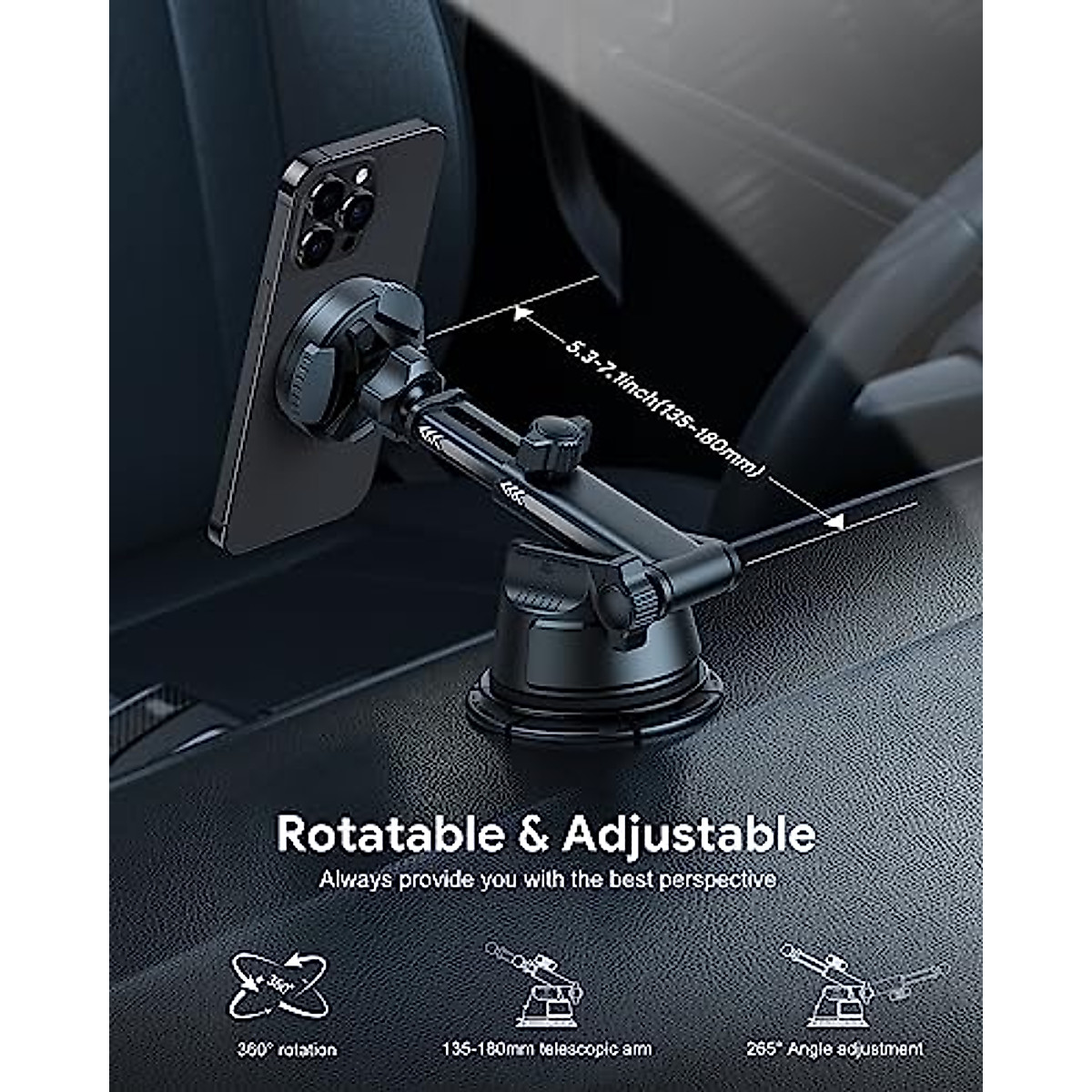 OMOTON for MagSafe Car Mount, O-Mag DriveSafe Magnetic Phone Holder for Car, Cell Phone Mount for Dashboard Windshield Vent, Fit for iPhone 15 14 13 12 Series Magsafe Cases