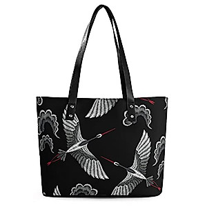 Womens Handbag Bird Crane Leather Tote Bag Top Handle Satchel Bags For Lady