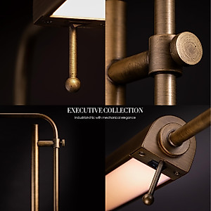 O'Bright Cedric Adjustable Pharmacy Floor Lamp - Industrial Design for Reading, Crafting, Work - 10W LED, Height 45-61 inches - Ideal for Living Room, Bedside, Office - Antique Brass