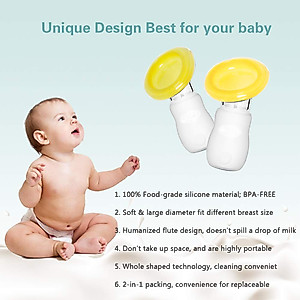 2 Pack Silicone Manual Breast Pump with Protective Lid, 100% Food Grade Silicone, Whole Shaped Technology, BPA-Free(Yellow)