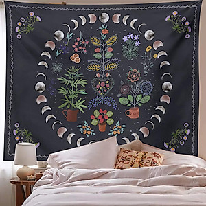XGXL Botanical Moon Phase Tapestry - Floral Plants Boho Tapestry Wall Hanging Bohemian Mandala Wall Tapestry for Bedroom Aesthetic Home Dorm