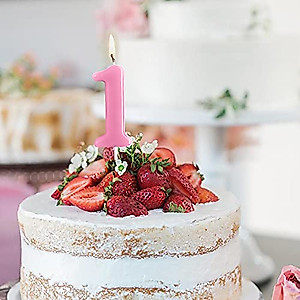 eusbon 1st Birthday Candle, 2.76” Big Size Number Candle for Cake Decoration, Birthday Party, Wedding Anniversary, Pink (Number 1)