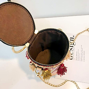 CONNAISSIZE Tassels Woven Bucket Bag, Crossbody Bag For Women, Fashion Handbag and Purses, Bag with Chain Strap