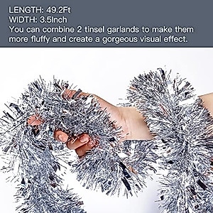 Sggvecsy 49.2Ft Christmas Silver Tinsel Garland Xmas Tree Decorations Christmas Metallic Twist Garland Ceiling Hanging Decorations for New Year Party Birthday Holiday Indoor Outdoor Supplies