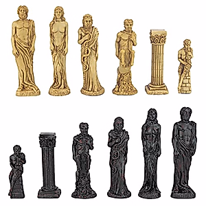 Design Toscano Gods of Greek Mythology Complete Chess Set, 6 Inch, 16 Pieces and Board, Two Tone Stone