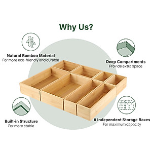 Kootek 8 Pcs Bamboo Drawer Organizer Utensil Tray Kitchen Storage Box 4-Size Versatile Dividers Cutlery Holders Bins Containers for Flatware Kitchen Utensils