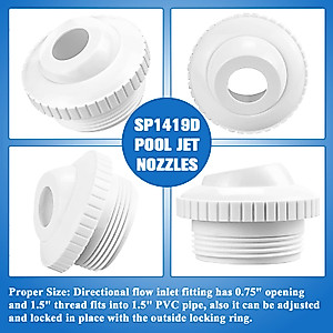 Funmit Pool Jet Nozzles 3/4" SP1419D Flow Inlet Fitting Opening Water Directional Pool Return Fittings, 6 Pack