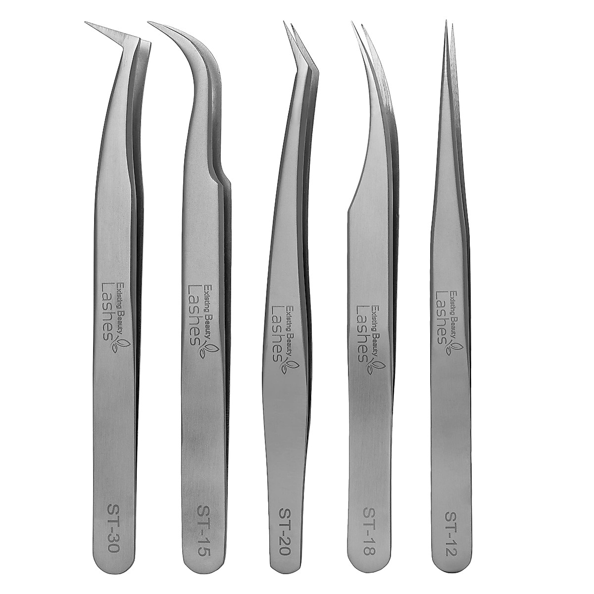Existing Beauty Eyelash Extension Tweezers - 5 PCS of Lash DIY Precision Set, Curved Volume Lash Tweezers - Cluster Application and Removal of Eye Lashes Extensions Stainless Steel