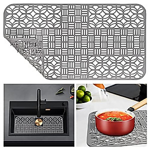 Silicone Sink Mat with DIY Drain Hole 26''x14'' Sink Protectors for Kitchen Sink Non-slip Heat Resistant Sink Protector Grid Accessory for Bottom of Farmhouse Stainless Steel