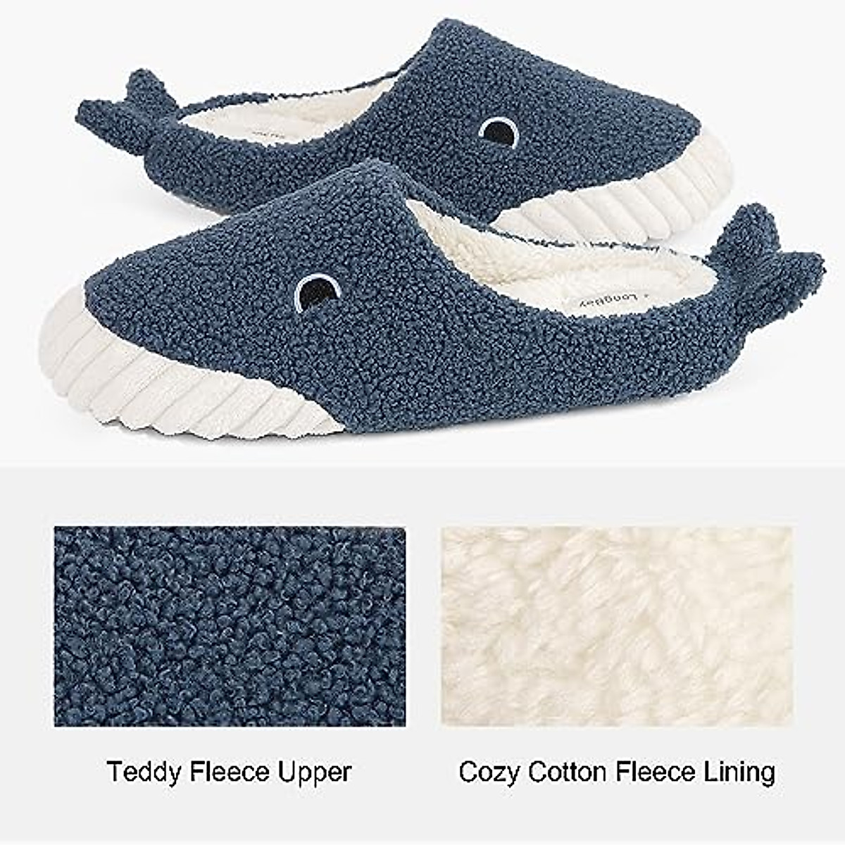 LongBay Women's Cute Shark Slippers Memory Foam Animal Fuzzy House Shoes for Indoor Outdoor