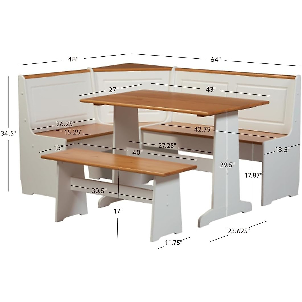 Linon Ardmore Kitchen Nook Set, White