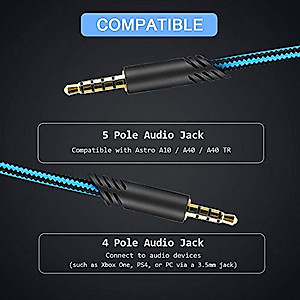 MQDITH Replacement Audio Cable Compatible with Astro A40 A40TR Gaming Headset, Inline Mute Wire and No Volume Control Cord(Blue)