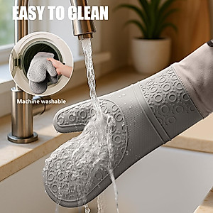 Rorecay Extra Long Oven Mitts and Pot Holders Sets: Heat Resistant Silicone Oven Mittens with Mini Oven Gloves and Hot Pads Potholders for Kitchen Baking Cooking, Quilted Liner, Gray, Pack of 6