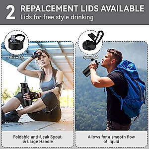 Cool Yoleb 32 oz Insulated Water Bottle with Straw & Spout Lid, Leak Proof Metal Water Bottles, Stainless Steel Double Wall Vacuum, Wide Mouth Thermal Water Bottle for Travel Sports (Black, 1)