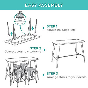 Best Choice Products 5-Piece Dining Set, Counter Height Rustic Industrial Table and 4 Backless Stool for Kitchen, Dining Room, Easy Assembly, 330lb Capacity - Brown