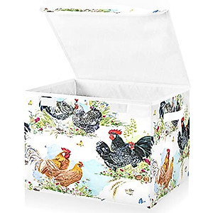 Kigai Rooster Pattern Storage Bins with Lids and Handles 17x13x12 In Foldable Fabric Storage Basket Toys Clothes Organizer for Shelves Closet Home Bedroom Office